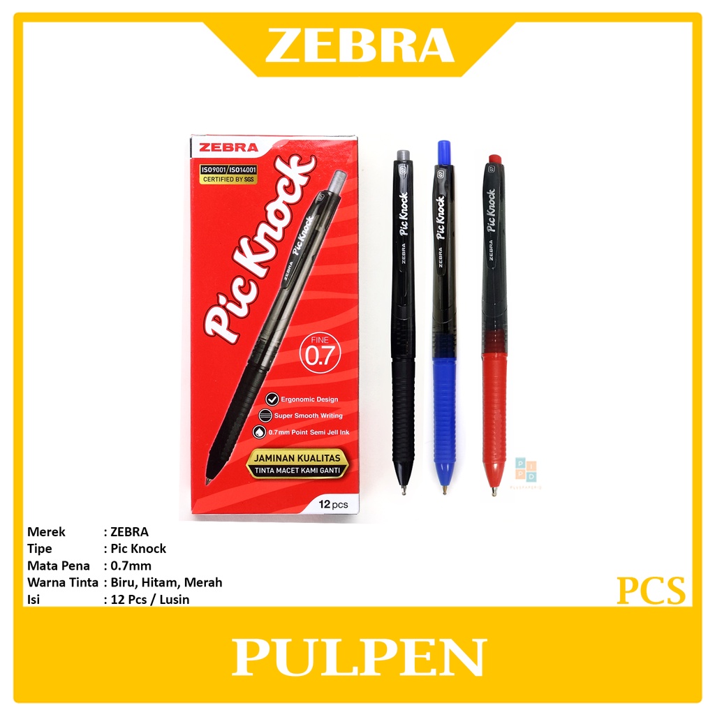 Jual ZEBRA - Pulpen Semi Gel Pic Knock 0.7mm Biru & Merah - Pcs ...