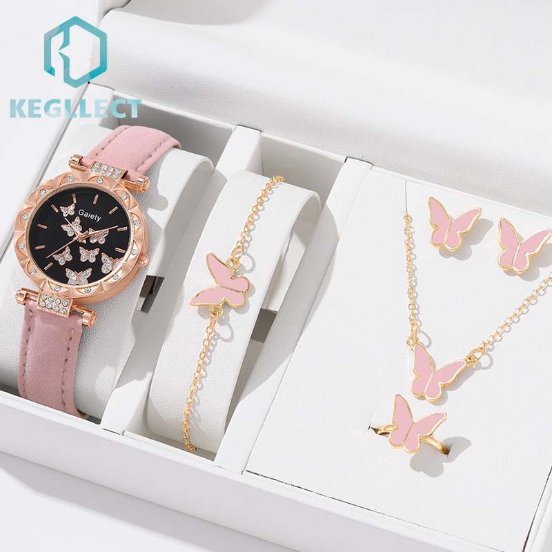 Jual 6 Pcs Mewah Perhiasan Wanita Cincin Kalung Anting Gelang Set Jam ...