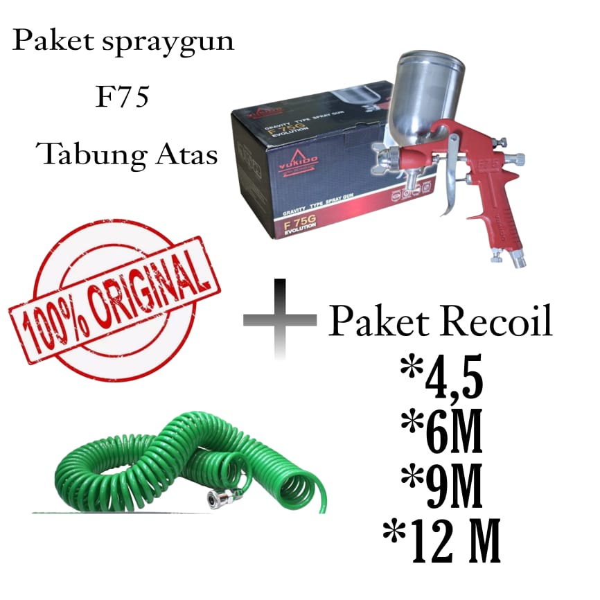 Jual PAKET Alat Semprot Cat Angin SPRAY GUNS F75 Tabung Atas 400Ml ALAT ...