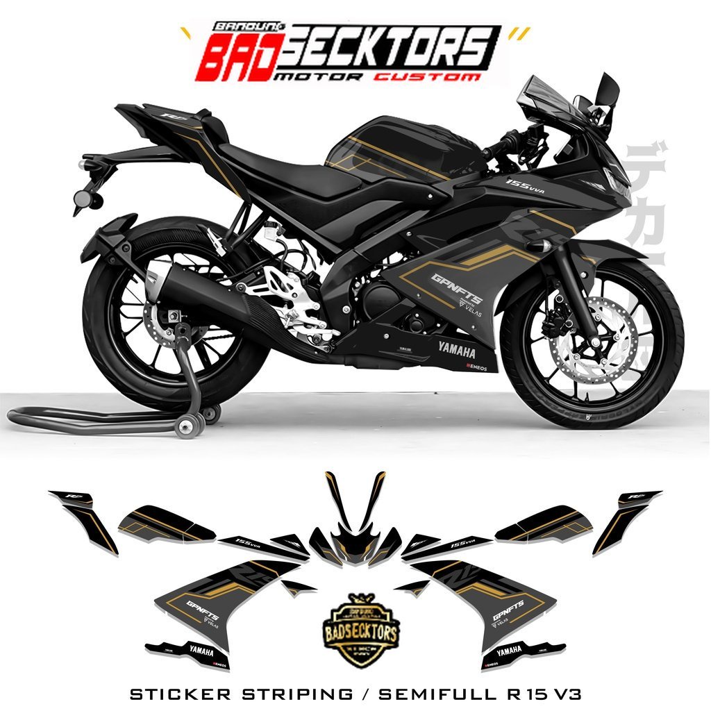 Jual STRIPING R15 V3 SEMIFULL / R15 V4 MOTIF 18 SIMPLE DASAR HITAM ...