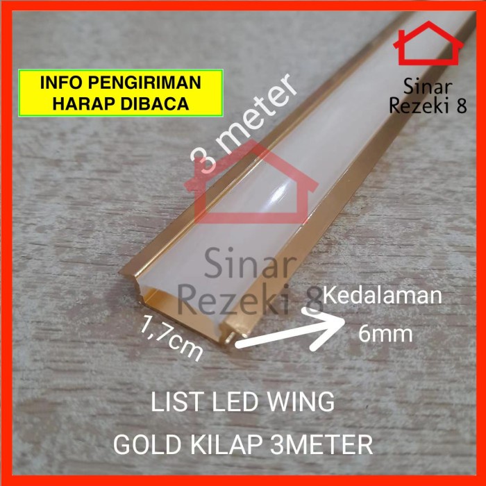 Jual List Lampu LED 3 METER WING GOLD / Rumah Strip Cover Aluminium ...