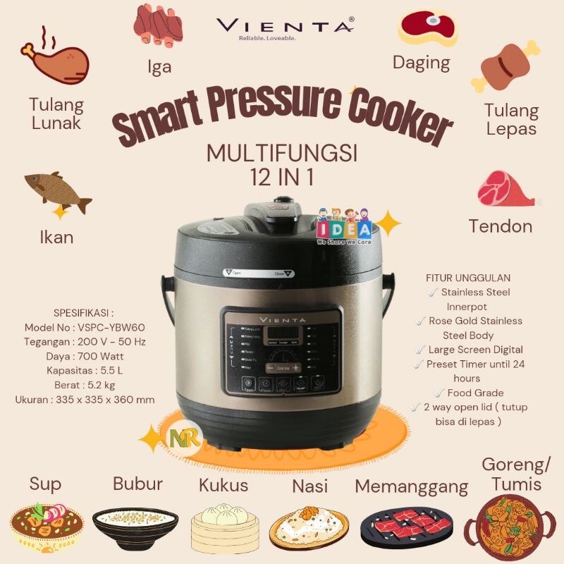 Jual Smart Pressure Cooker (SPC) GARANSI RESMI VIENTA 24 Bulan 700 Watt ...