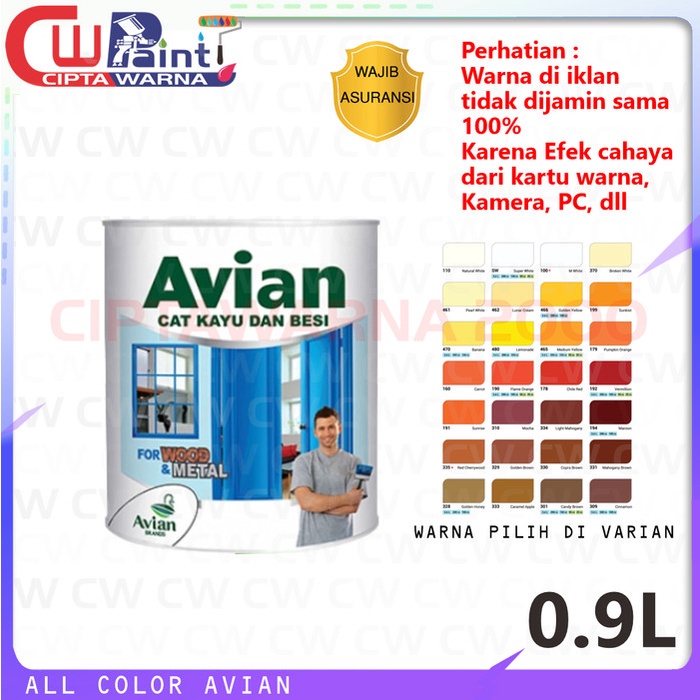 Jual AVIAN HIGH GLOSS ENAMEL READY MIX CAT KAYU DAN BESI 0,9 LITER ...