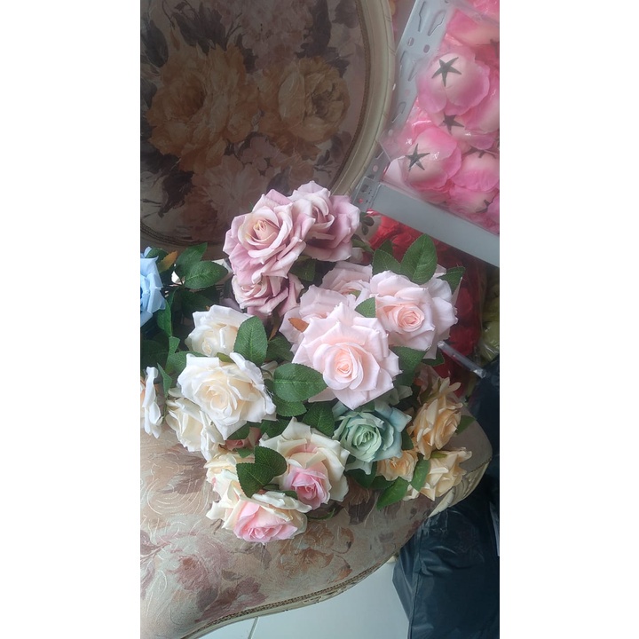 Jual WM 1PCS BUNGA MAWAR REAL ROSE CABANG 5 ARTIFICIAL IMITASI - FLOWER ...