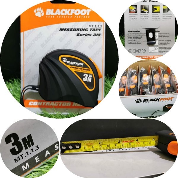Jual Meteran Tangan 3 Meter 3m 3 m Karet BLACKFOOT Otomatis Auto Self ...