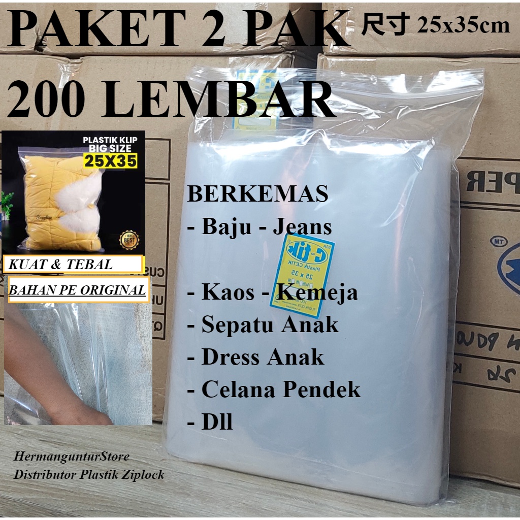 Jual Plastik Packing Baju Klip Ziplock 25x35 2 Pack 200 Pcs Bening ...
