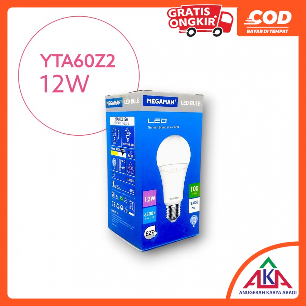 Jual MEGAMAN DAYLIGHT Bohlam Lampu LED A Bulb 3 / 5 / 7 / 9 / 12 Watt Cahaya Putih | Shopee ...