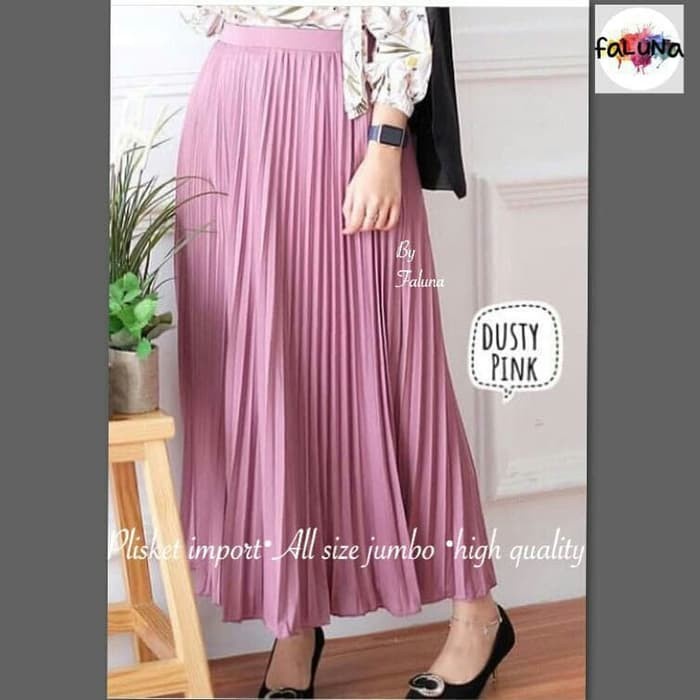 Jual Rok plisket panjang jumbo / Rok plisket payung muslimah warna terang - hijau botol | Shopee ...