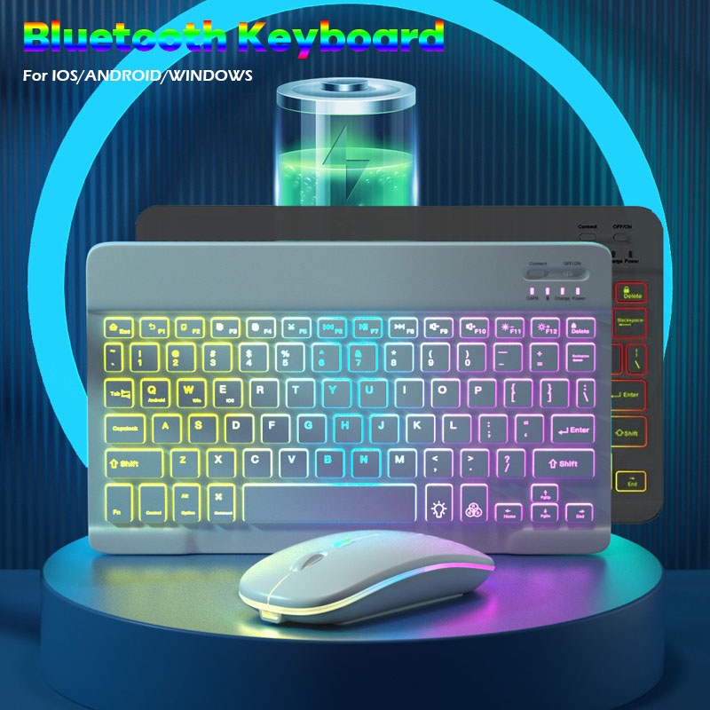 Jual 10inch Backlit Bluetooth Keyboard And Mouse Backlight Wireless