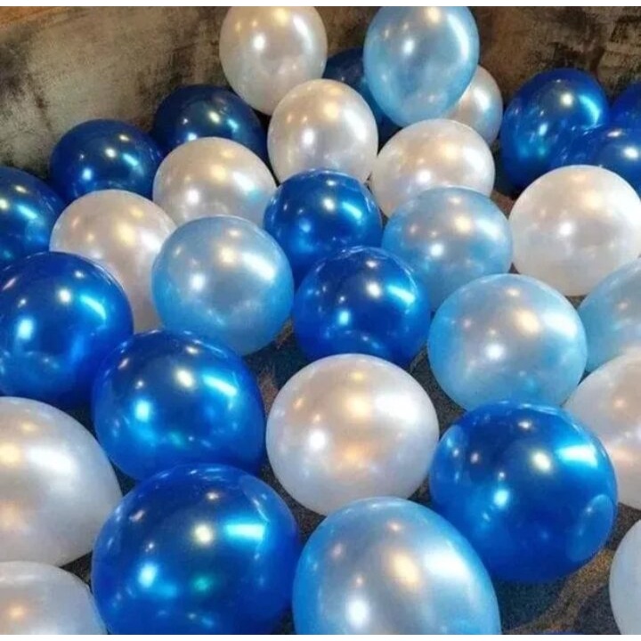 Jual 10pcs Balon Latex Warna Biru Putih / Balon ulang tahun | Shopee ...