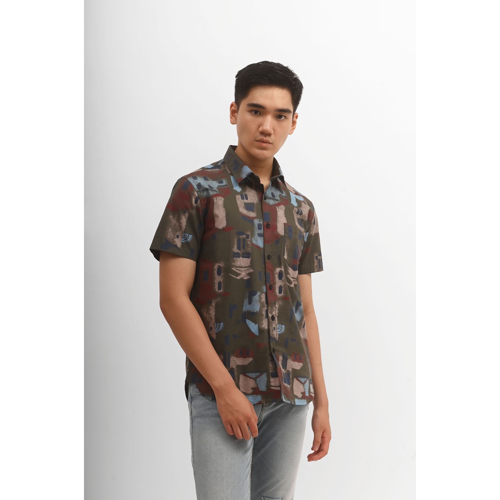 Jual MANZONE Kemeja Pria Lengan Pendek MZY-DIALGA - GREEN | Shopee ...