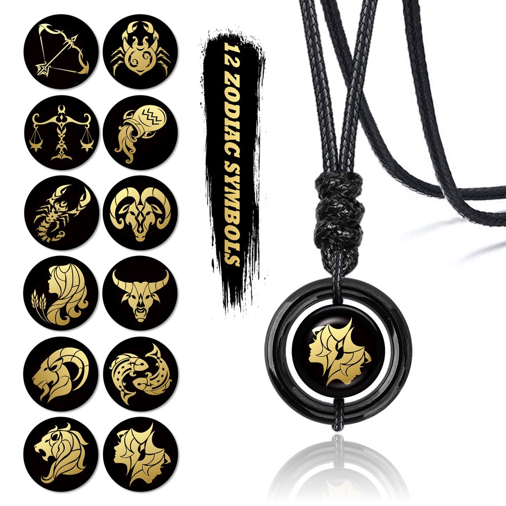 Jual Kalung Liontin Cincin Manik Bulat Simbol Zodiak Gold 12 Horoscope ...