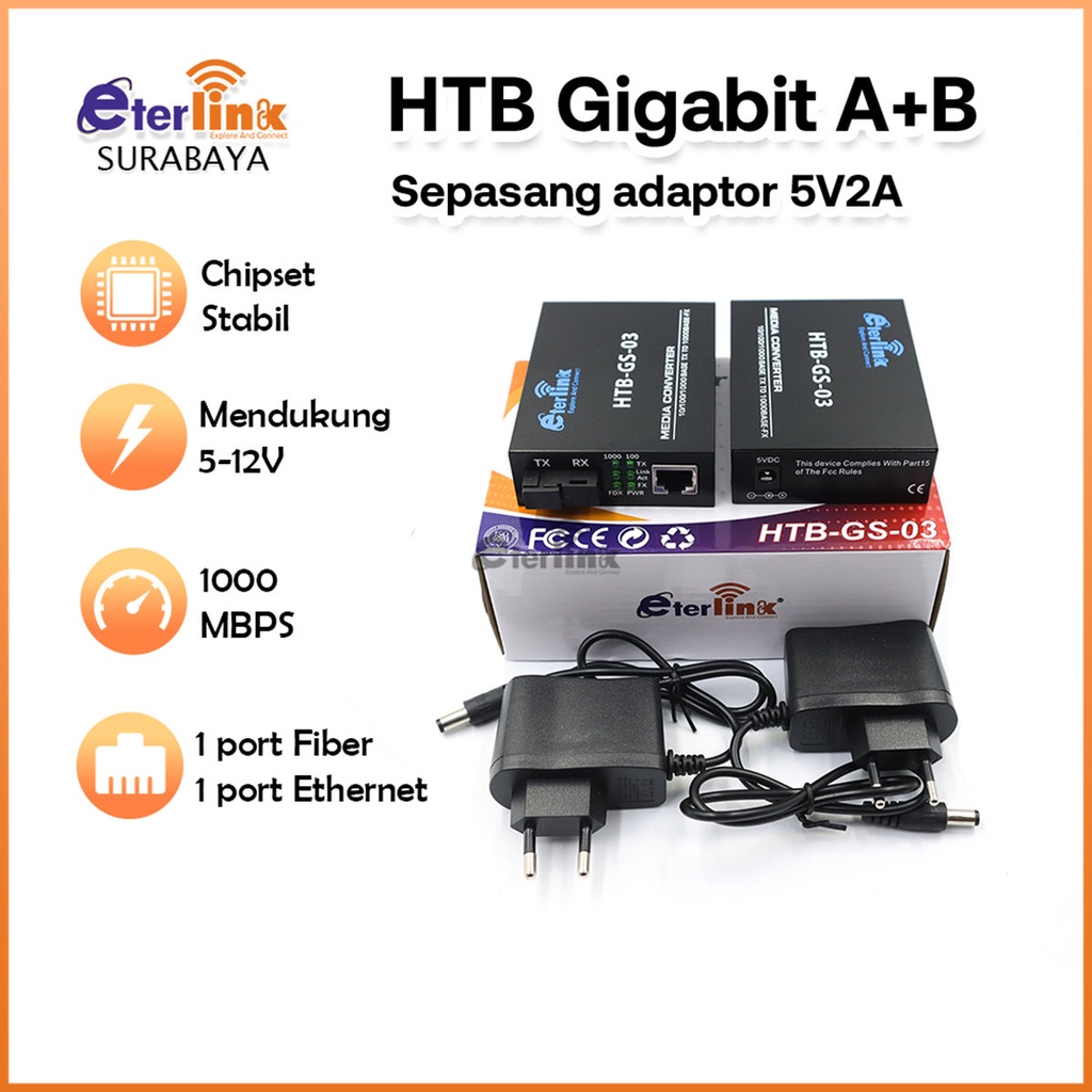 Jual [BISA COD] HTB-GS-03 A & B Eterlink 1000Mbps Single Mode Converter Fiber Optical | Shopee ...