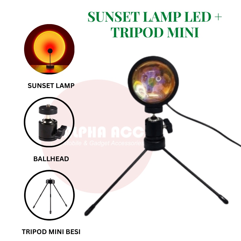 Jual [PAKET] SUNSET LAMP + TRIPOD MINI BESI / LAMPU SUNSET AESTHETIC ...
