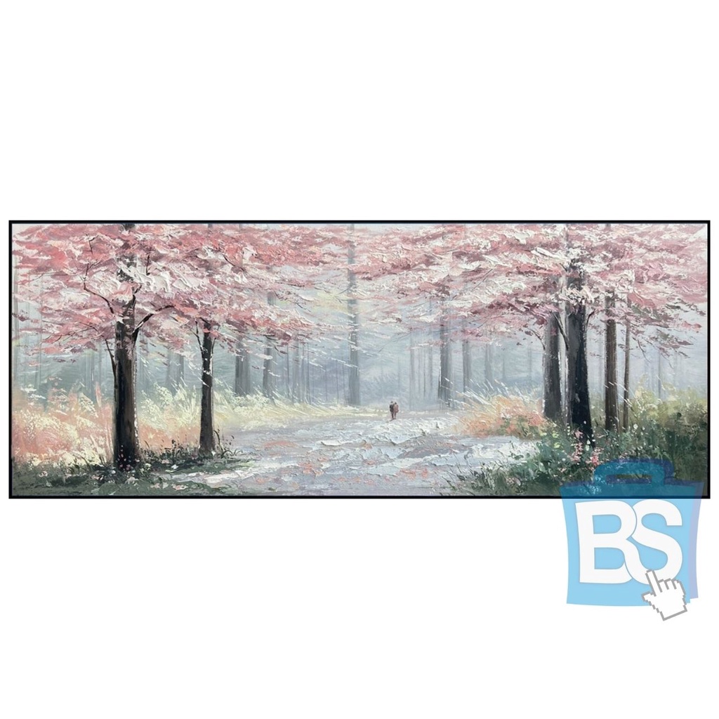 Jual LUKISAN ABSTRAK TIMBUL TANGAN ABSTRAK PEMANDANGAN HUTAN PINK ...