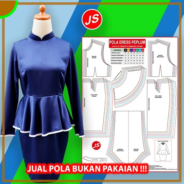 Jual Pola Jiplak Dress Peplum | Aneka Pola | Shopee Indonesia