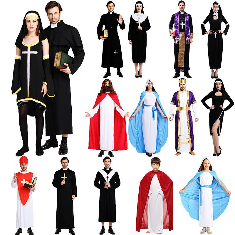 Jual Halloween Yesus kostum pria misionaris imam Mary biarawati salib ...