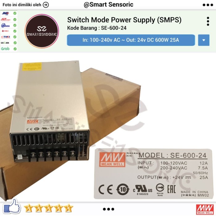 Jual Meanwell SE-600-24 Switching Power Supply SMPS 24v 25a Original ...