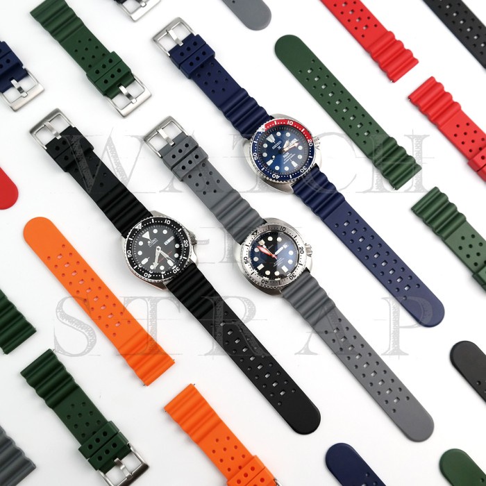 Jual Terjangkau Vintage Retro Diver Fluorine Rubber Watch Strap 20mm ...