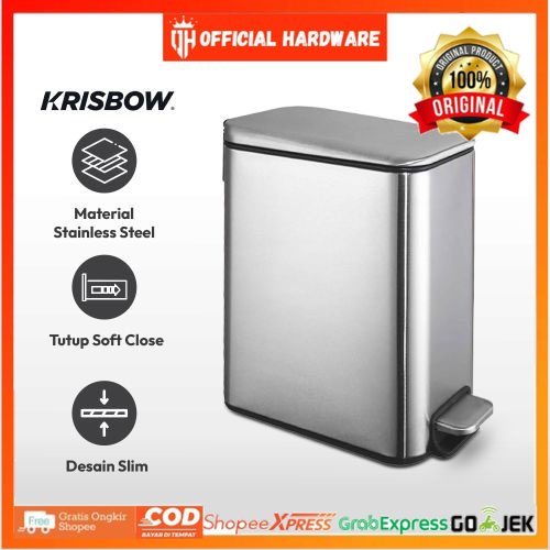 Jual Krisbow 5 Ltr Tempat Sampah Stainless Slim Soft Close/Tempat sampah 5 liter/tempat sampah ...