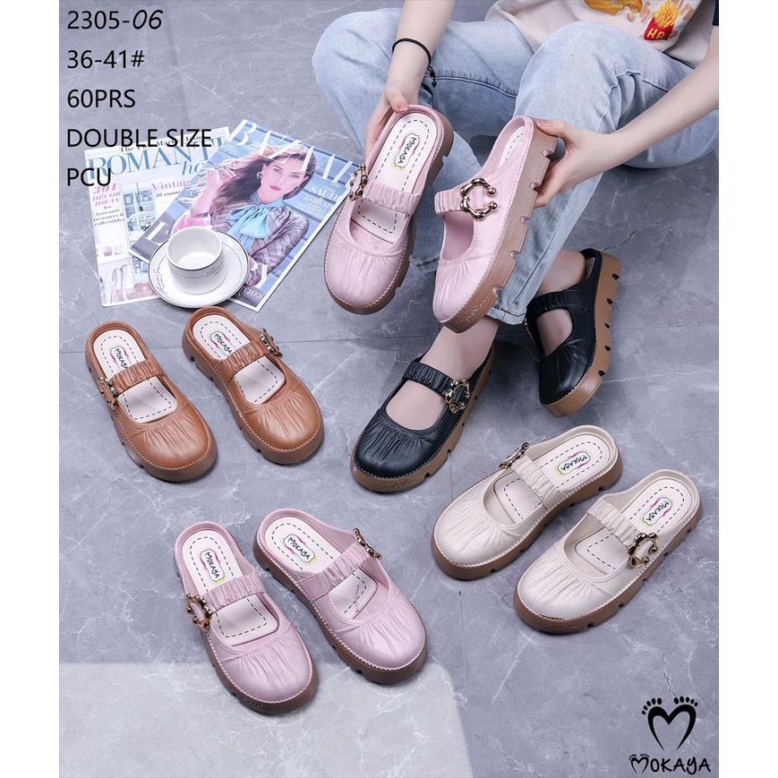 Jual Sepatu Sandal Slop Wanita Tali Kerut Gesper Bunga Gold Super ...