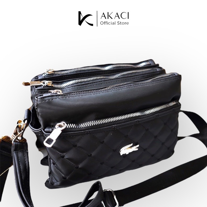 Jual Akaci Tas Selempang wanita 4 ruang 4 resleting nilon bordir super ...