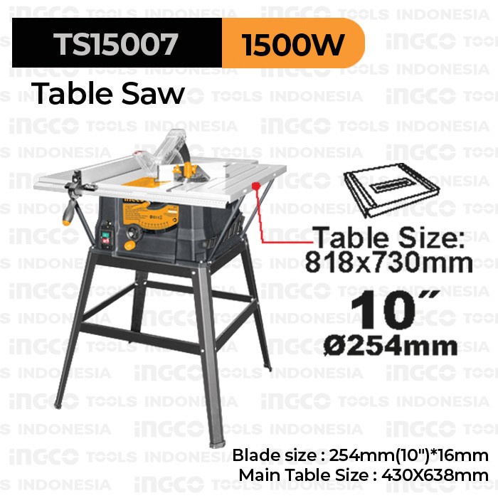 Jual Mesin Table Circular Saw 10" INGCO TS15007 Meja Gergaji Potong ...