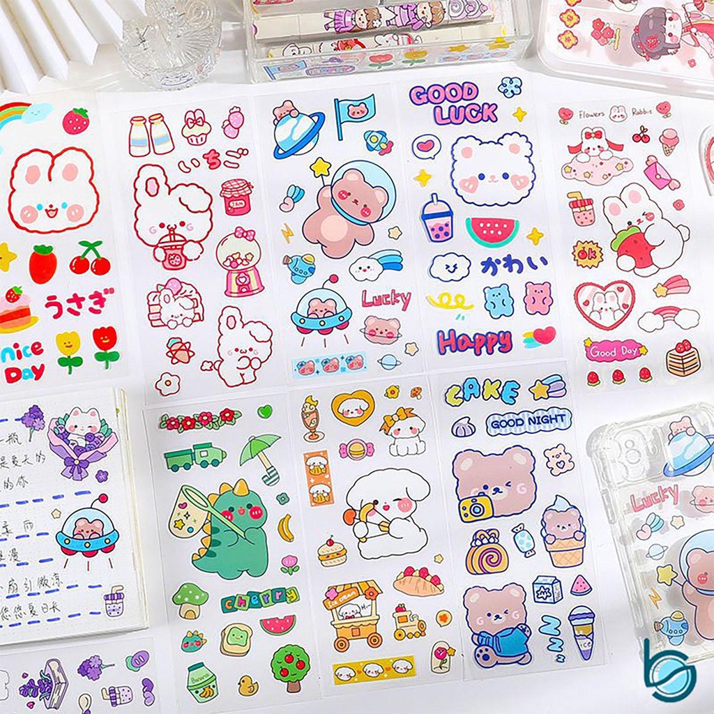 Jual Stiker Lucu Kartun Hewan Beruang Kelinci Dekoratif PET Stiker ...