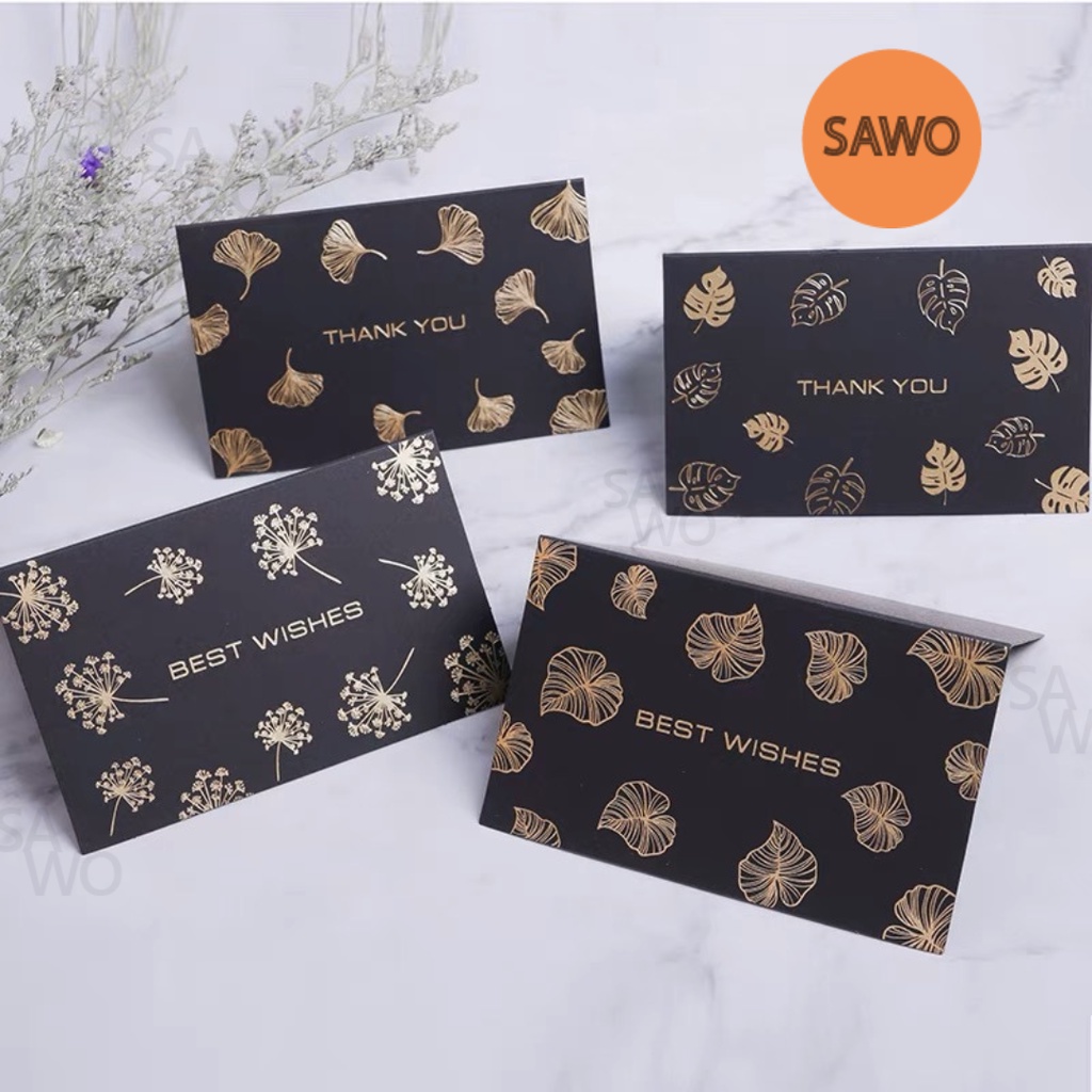 Jual Daun Gold Foil Black Velvet Kartu Ucapan Wishes Thank You Card ...