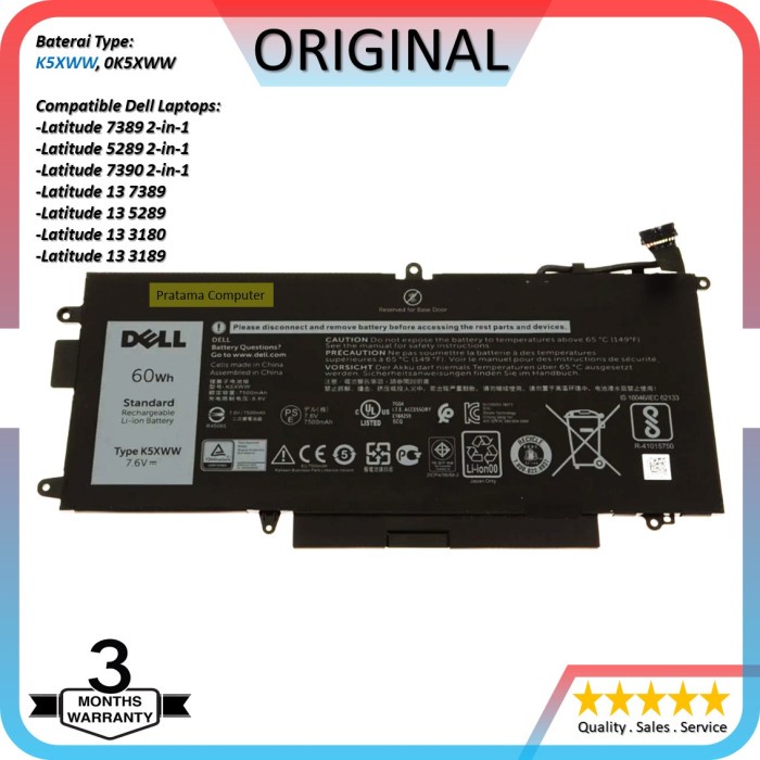 Jual Baterai Original Laptop Dell Latitude 7389 2-in-1 K5XWW | Shopee ...