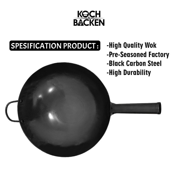 Jual KOCH&BACKEN Black Carbon Steel Wok 36cm Wajan Gagang Besi Pre ...