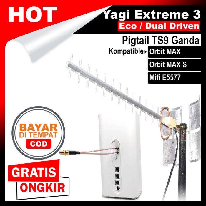 Jual Antena Orbit MAX Huawei B818 Modem Router Yagi Extreme 3 TS9 Dual ...