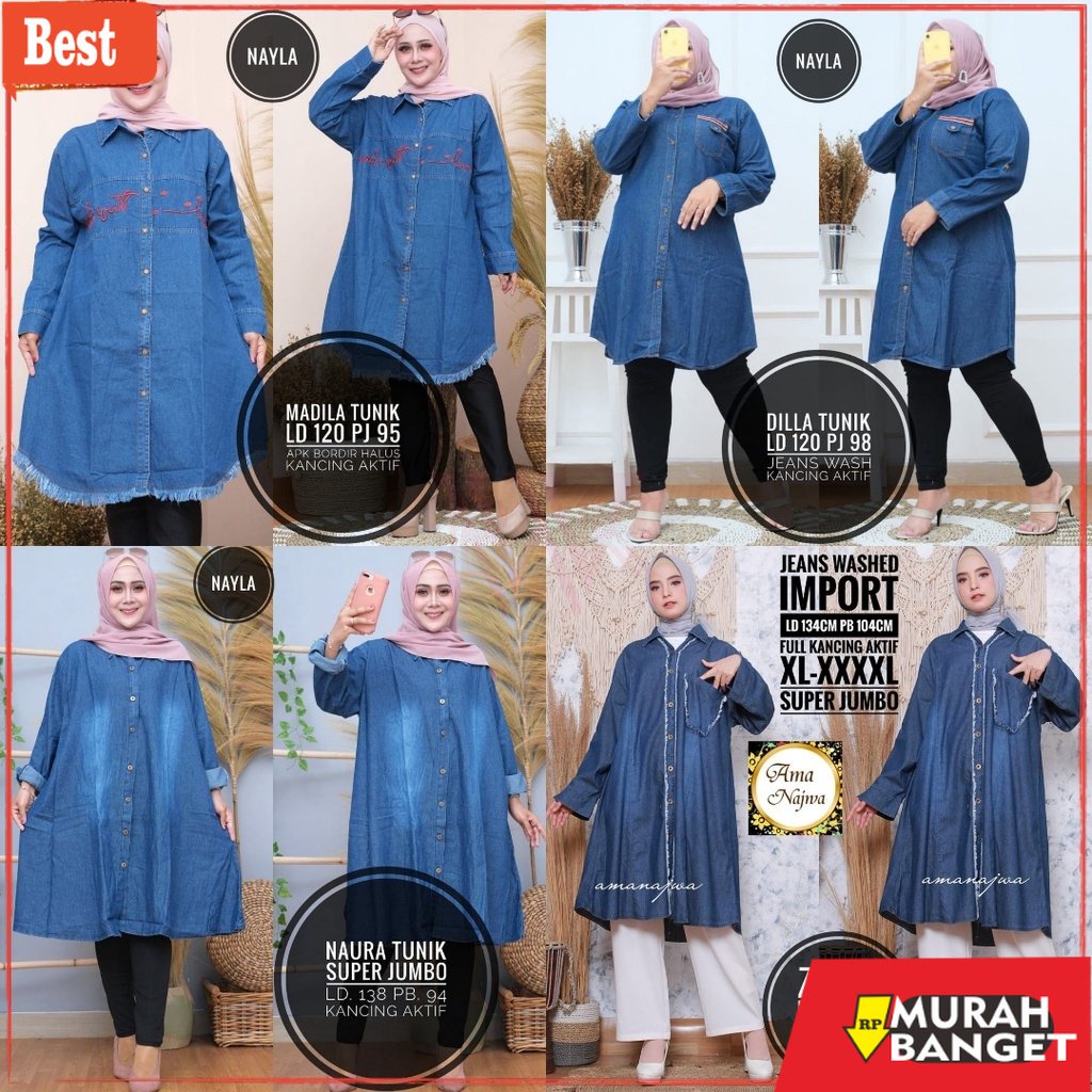 Jual Tunik jumbo terbaru untuk wanita- Baju Wanita Dewasa Tunik Jeans ...