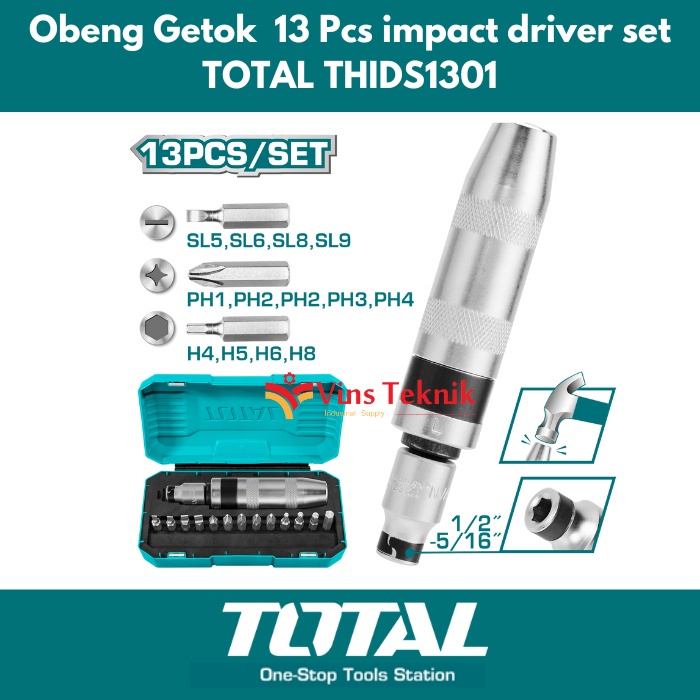 Jual TOTAL THIDS1301 Obeng Ketok 13 Pcs Impact Driver Set TOTAL THIDS ...