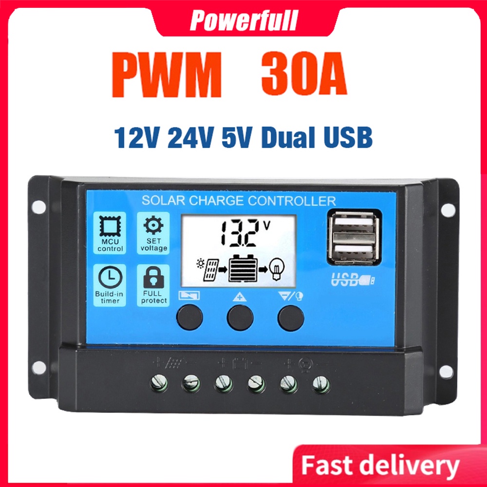 Jual PWM 10A 20A 30A Solar Charge Controller Intelligent SCC USB Port Display 12V/24V Auto ...