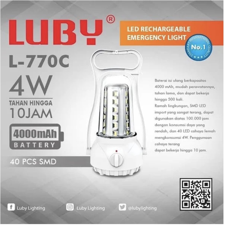 Jual Lampu Emergengy Cas LUBY L 770 C 783 C Putih Baterai Rechargeable ...