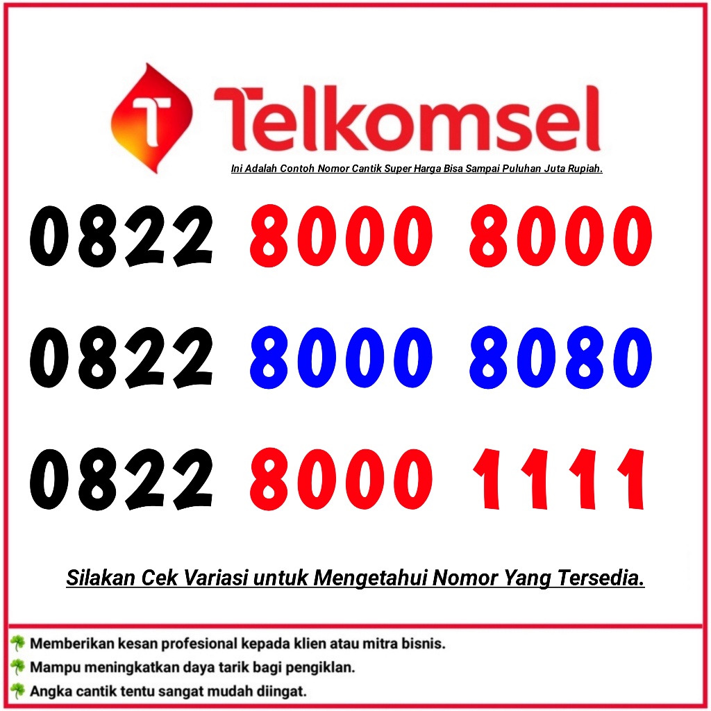 Jual Kartu Perdana Nomor Cantik Telkomsel SIMPATI TRIPLE ABAB RIBUAN - 8000 2000 - Nocan 55555 ...