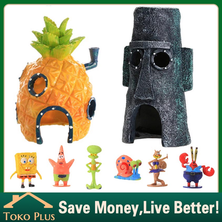 Jual 6Pcs hiasan Ornamen Aquarium Rumah aquarium spongebob full set patrick squidward decoration ...