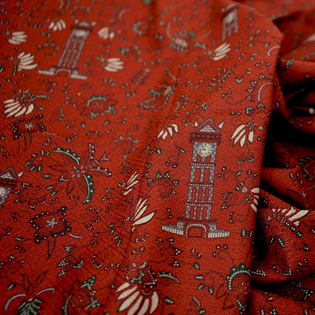 Jual KAIN BATIK PREMIUM Dobby Motif Jam Gadang Warna Merah Abang Dolbi ...