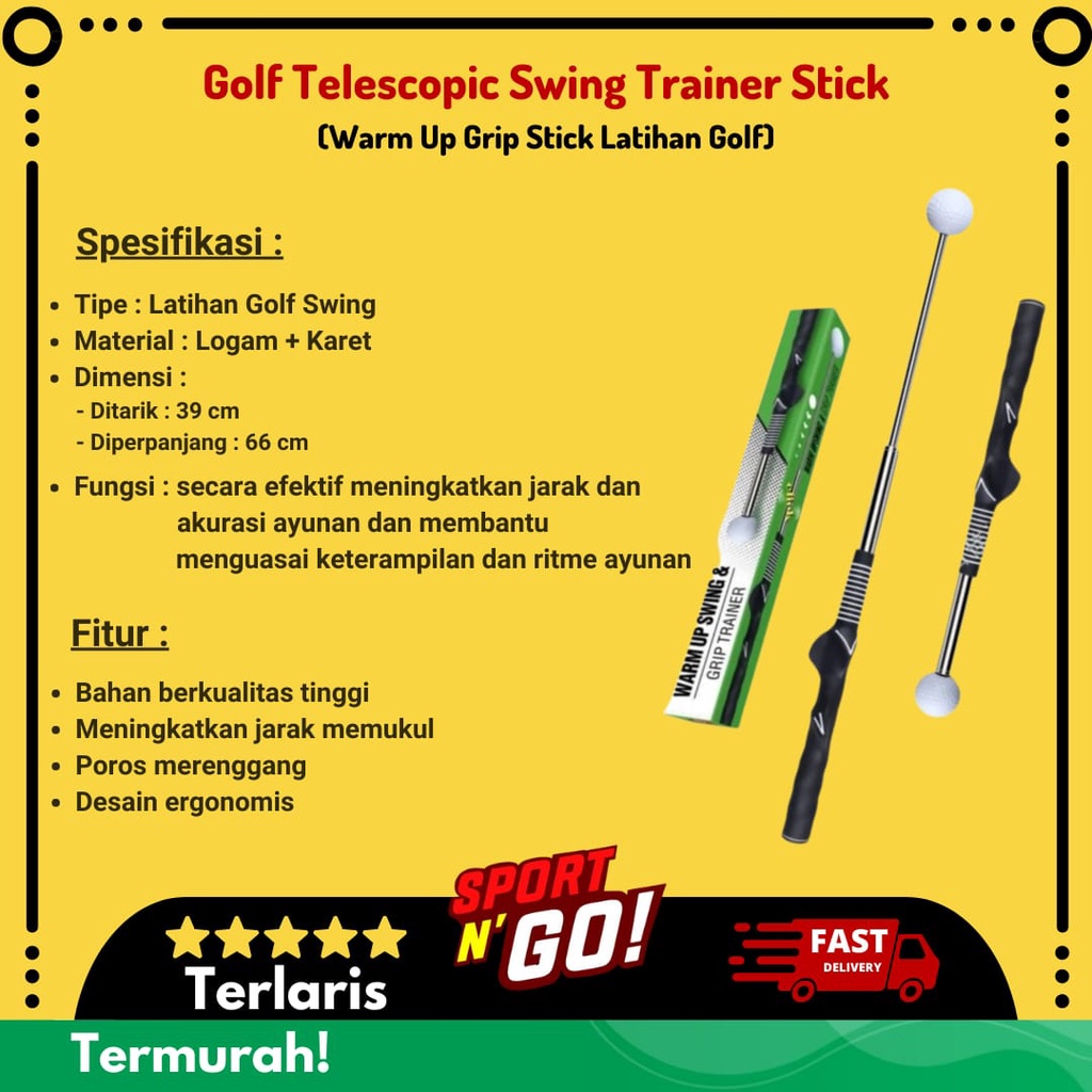 Jual Golf Telescopic Swing Stick Trainer Adjustable Stick - Warm Up ...