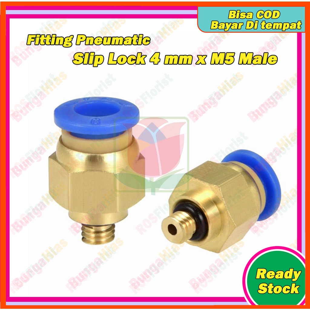 Jual RF - Fitting Pneumatic 4 mm x M5 Male Drat Slip Lock Konektor Lurus Selang 4mm PU PE ...