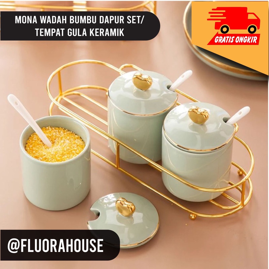 Jual Mona wadah bumbu dapur set/ tempat gula keramik | Shopee Indonesia