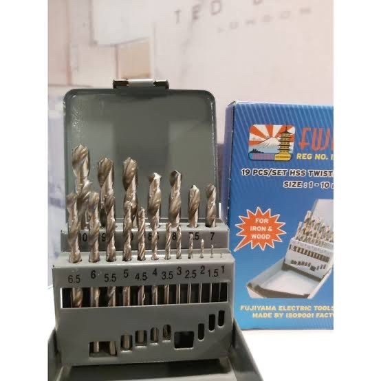 Jual MATA BOR BESI SET FUJIYAMA 19 PCS 1-10 MM HSS DRILL BIT MAKASSAR ...