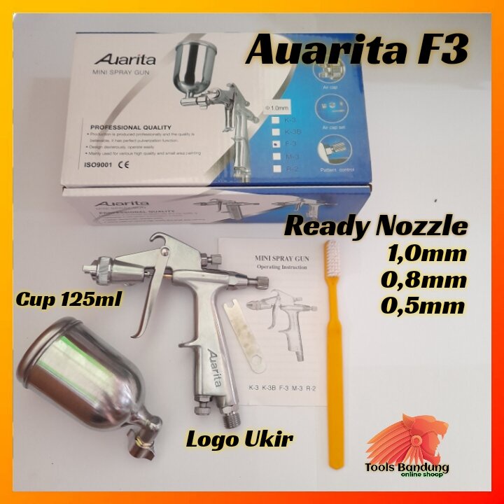 Jual SPRAY GUN MINI AUARITA F3 LOGO UKIR ORIGINAL UKURAN NOZZLE 1,0mm/0 ...