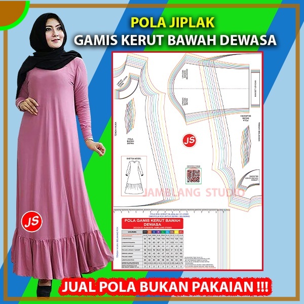 Jual Pola Jiplak Gamis Kerut Bawah Dewasa | Aneka Pola | Shopee Indonesia