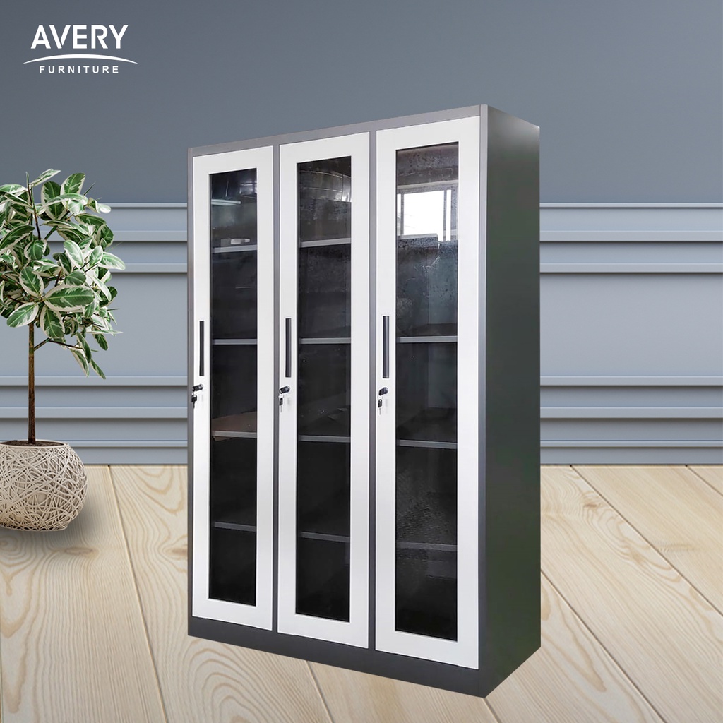 Jual Avery - MM-303 - Grey White Lemari Arsip Besi Pintu 3 Kaca Pintu ...