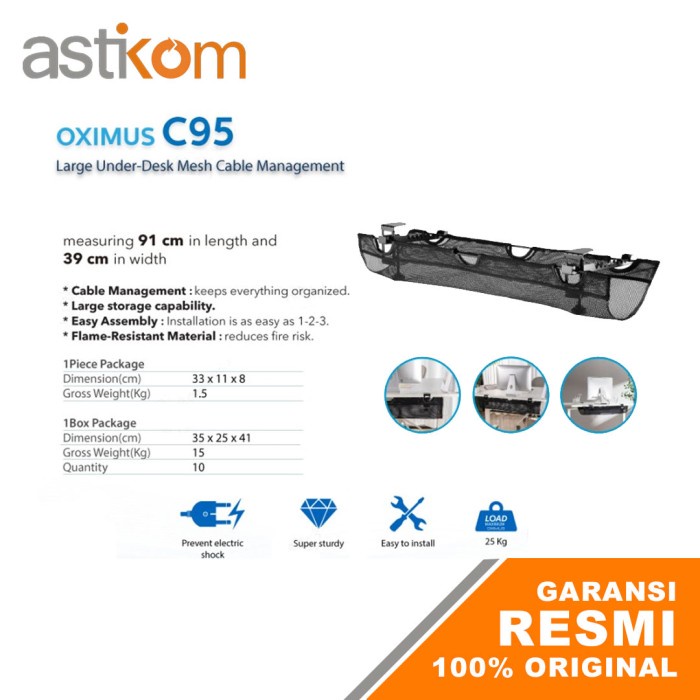 Jual Bracket Oximus C95 Large Under- Desk Mesh Cable Management ...
