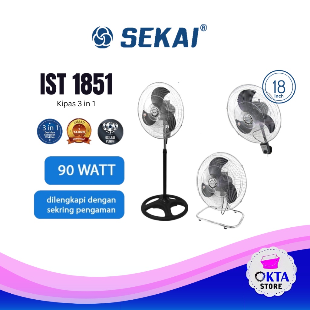 Jual SEKAI Kipas Angin 3in1 Berdiri Dinding Meja IST 1851 - 18inch | Shopee Indonesia