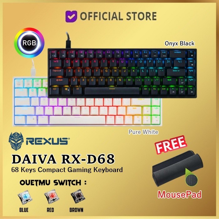 Jual Rexus Daiva RX-D68 Keyboard Gaming Mechanical RXD68 / D68 RGB ...