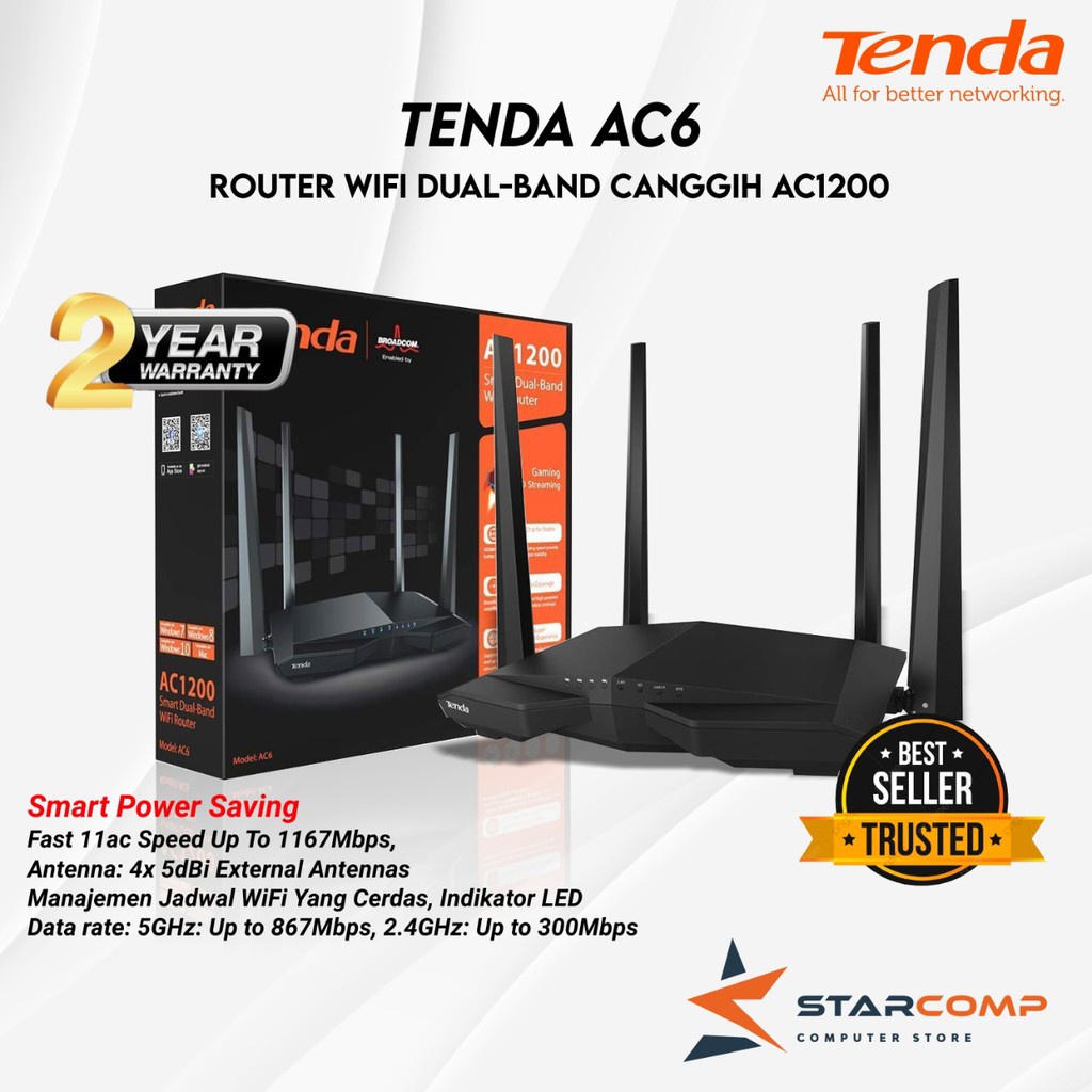 Jual Tenda AC6 AC1200 Smart Dual-Band Wireless Router 4 X 5dbi High ...